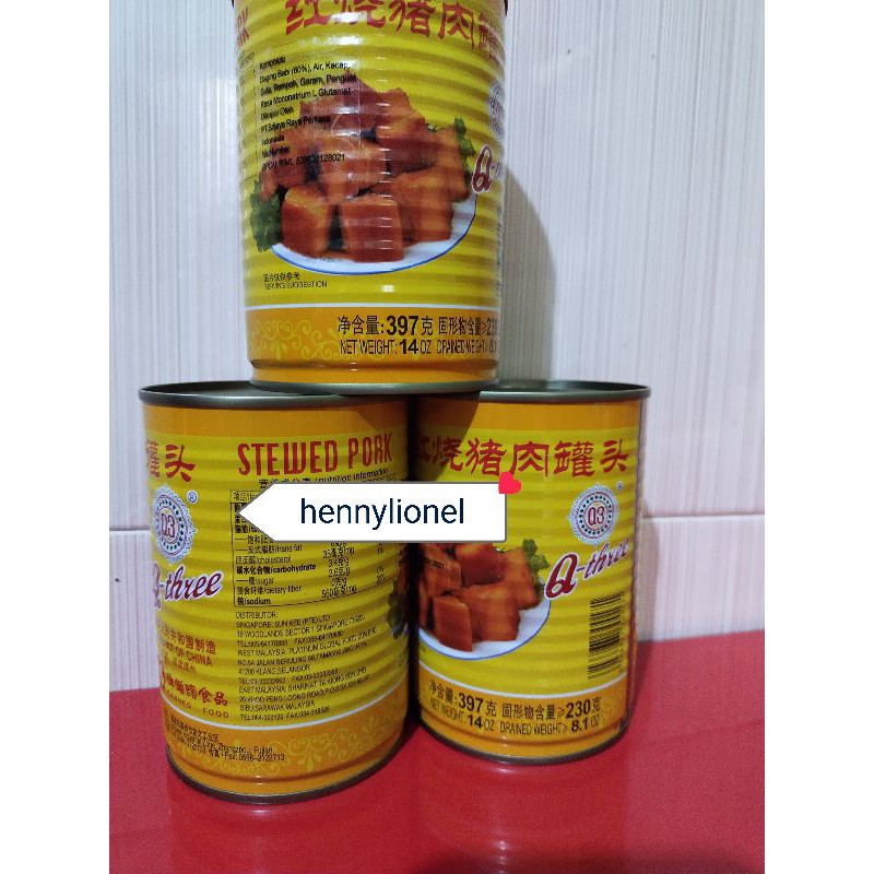 Jual Q3 stewed pork Iga Babi kaleng/ang sio bak 397gr non halal ...