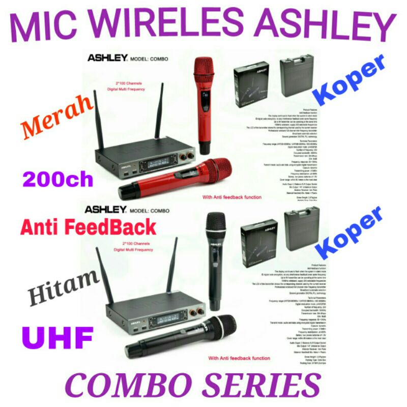 Jual Mic Wireless Ashley COMBO Series Original Wireles Anti Feedback ...