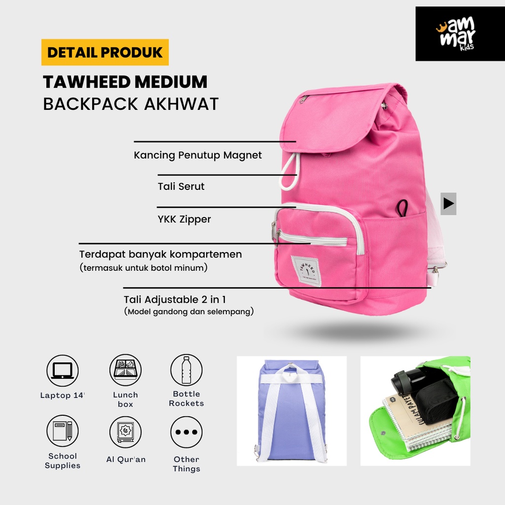 Jual Tawheed Medium Backpack Akhwat Anak Perempuan Dan Dewasa - BMS ...