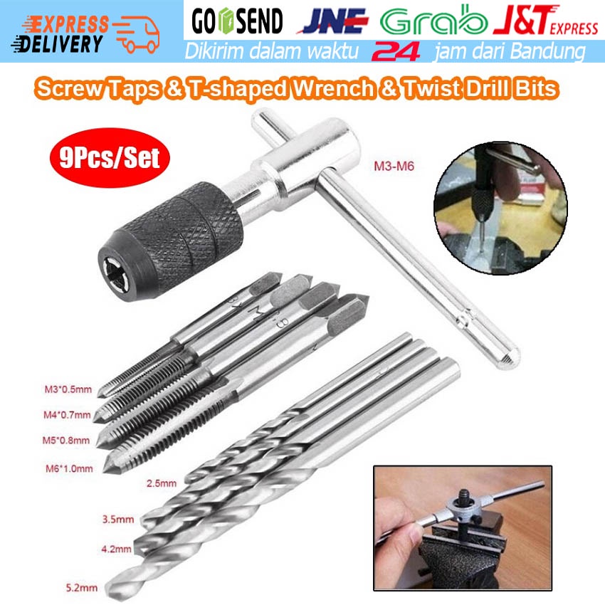Jual Set 9pcs Hand Tap Tapping Drill Alat Tap Pembuat Ulir Drat ...