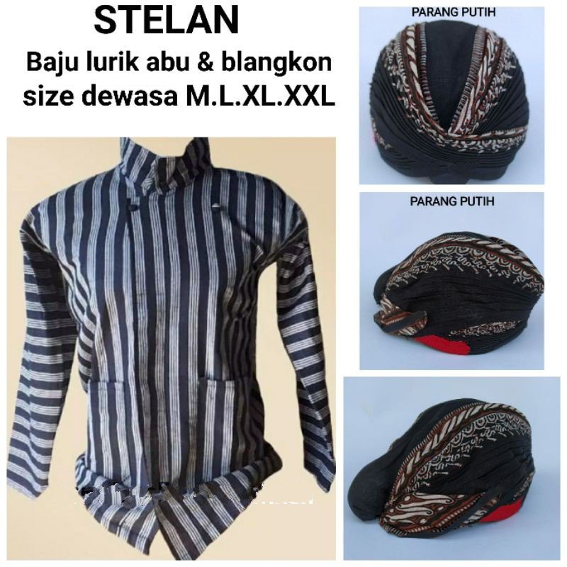 Jual baju lurik jawa dan blangkon lipat jogja/sorjan abu/surjan lurik | Shopee Indonesia