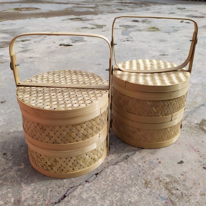 Jual rantang bambu susun 2 (RAN07) Rantang bambu bulat 2 susun bathok d ...