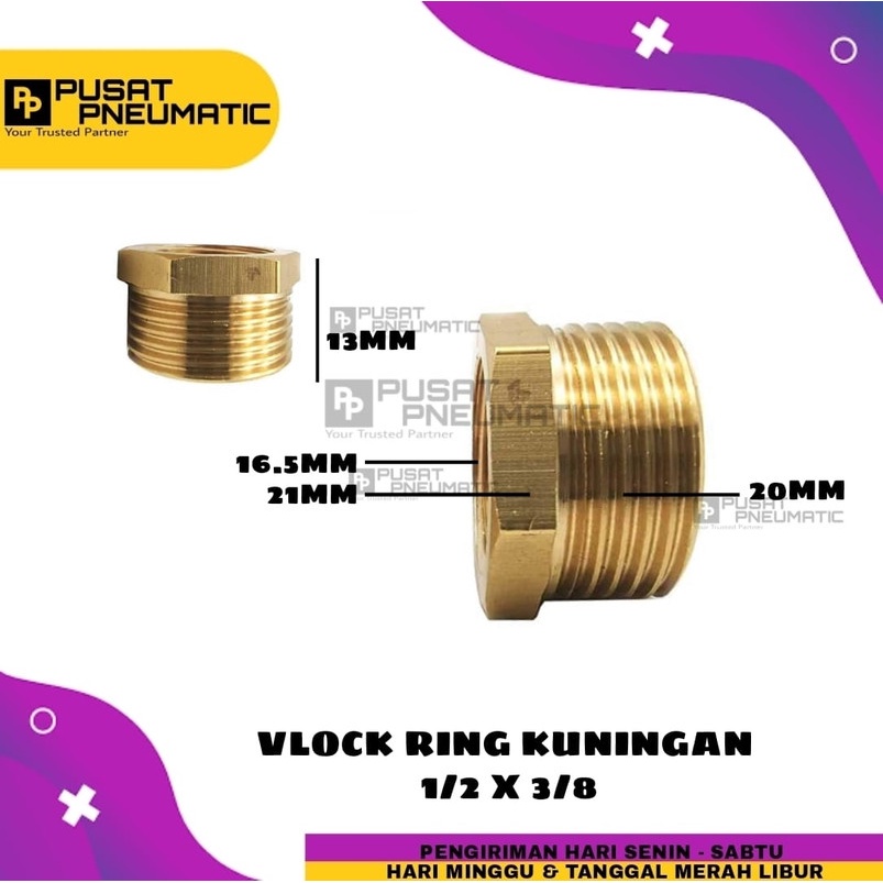 Jual Vlock ring Kuningan / Bushing 1/2"(male) x 3/8"(Female) | Shopee ...