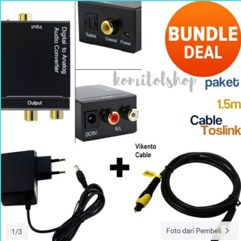 Jual PAKET KABEL OPTIK TOSLINK + CONVENTER OPTIK AUDIO TO RCA/ANALOG ...