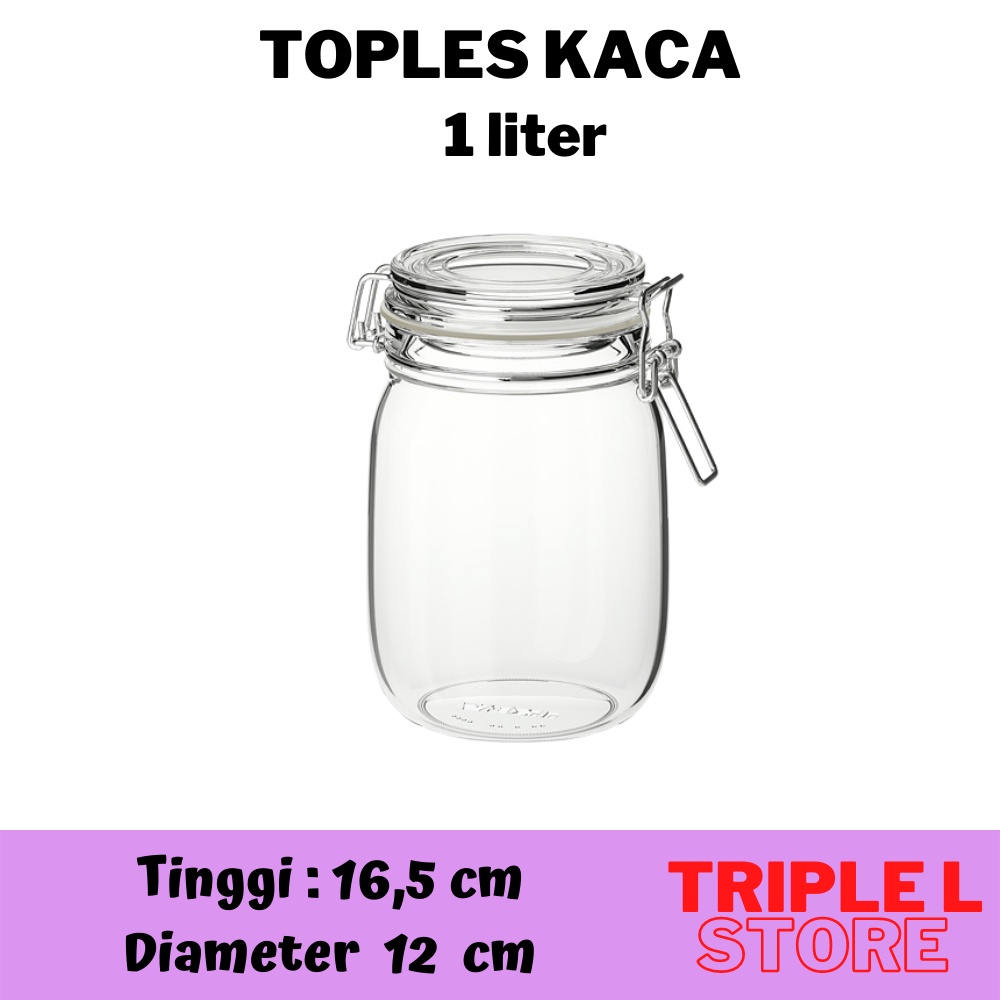 Jual Stoples Toples Makanan Kaca Bening Kedap Udara 1 Liter KRKN ...