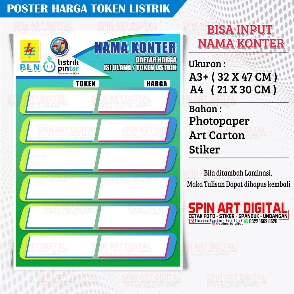 Jual POSTER / STIKER KONTER DAFTAR HARGA TOKEN LISTRIK | Shopee Indonesia