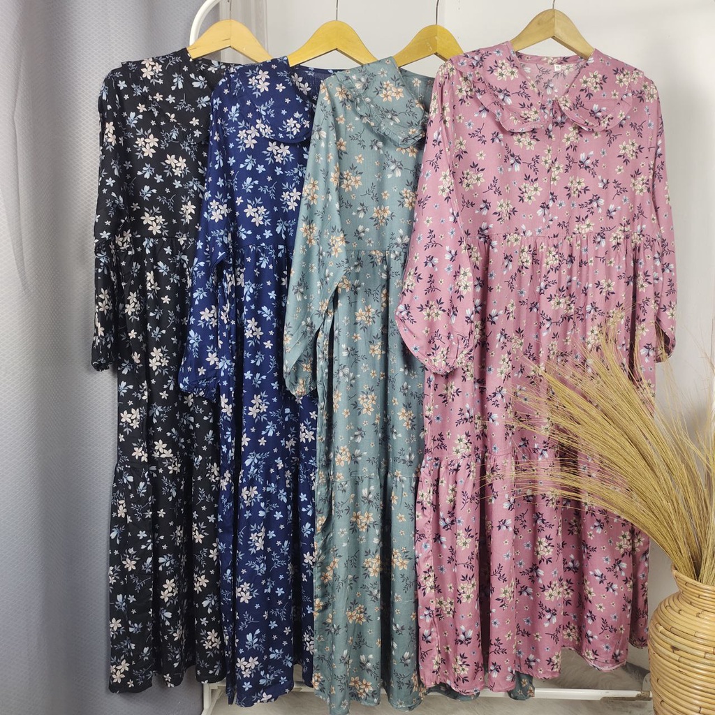 Jual MIDI DRESS BUNGA MOTIF JUMBO BIG SIZE RAYON LD 120 130 140 150 ...