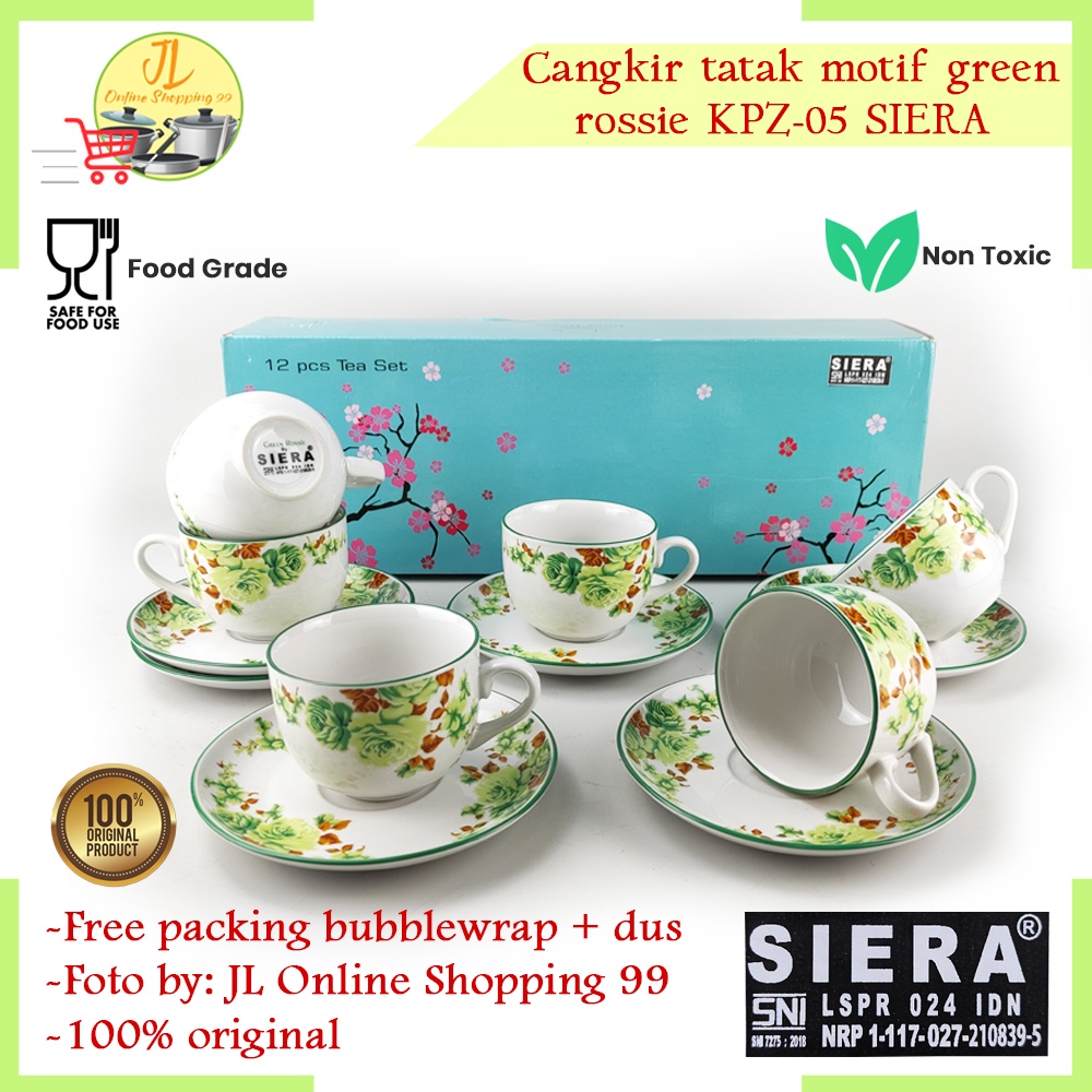 Jual Cangkir set 6 pasang motif green rossie KPZ-05 SIERA / tea set ...