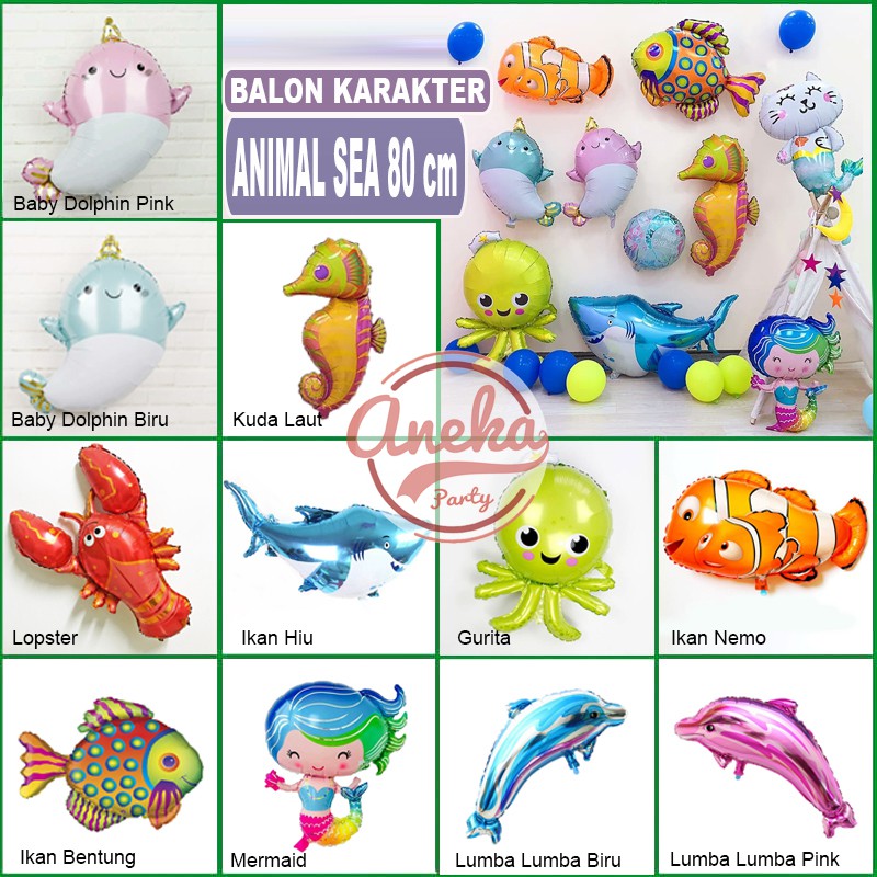 Jual balon foil animal sea / balon foil karakter hewan laut / balon ...