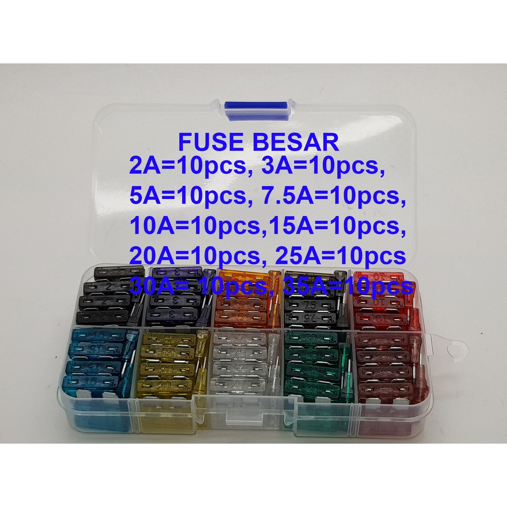 Jual FUSE BESAR TANCAP isi 100 pc ( 2A-3A-5A-7.5A-10A-15A-20A-25A-30A-35A ) | Shopee Indonesia