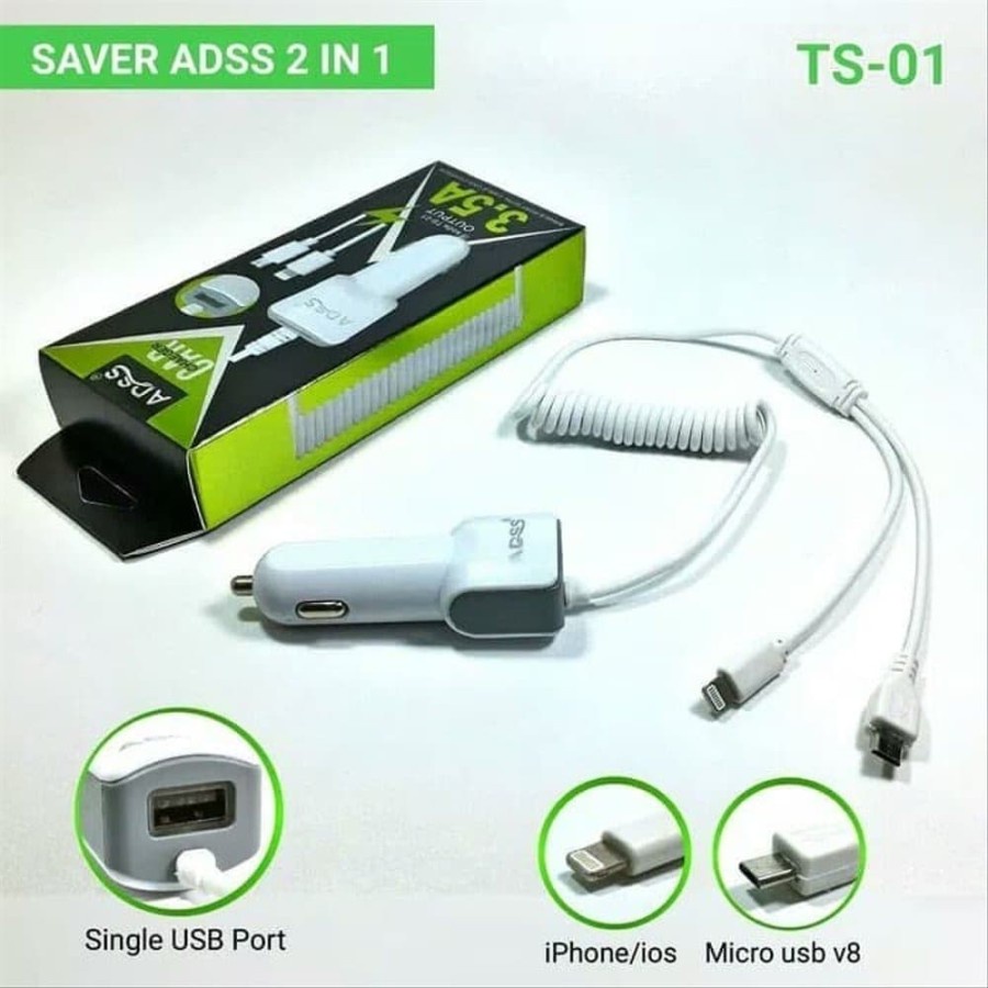 Jual SAVER MOBIL ADSS 2IN1 TS-01 SPIRAL - CHARGER MOBIL ADSS TS-01 3.5A ...