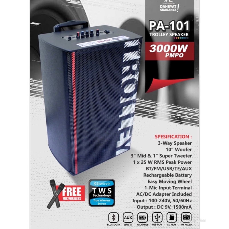 Jual Portable Speaker Roadmaster PA 101 Bluetooth Free 2 mic Wireless ...