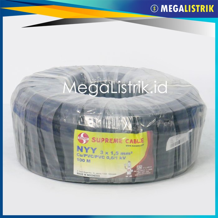 Jual SUPREME NYY 3X1.5 ( 100 METER ) / KABEL LISTRIK HITAM KAWAT TEMBAGA 3 X 1.5 MM / 3X1,5 / 3 ...