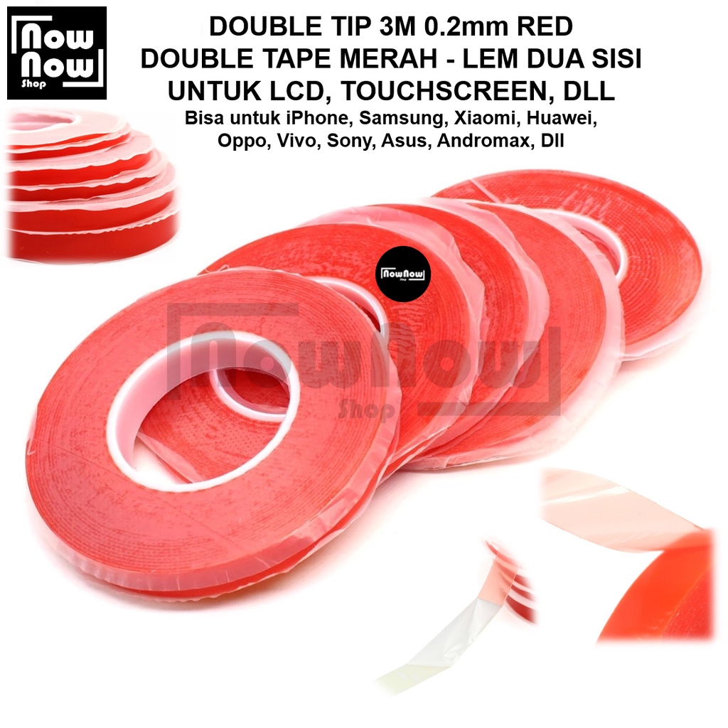 Jual DOUBLE TIP 3M 0.2mm RED SELOTIP DOUBLE TAPE MERAH LEM 2 SISI BOLAK BALIK LEM LCD ...