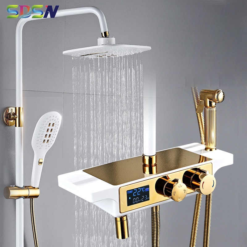 Jual Digital Shower Set SDSN White Gold Bathroom Shower Faucet ...