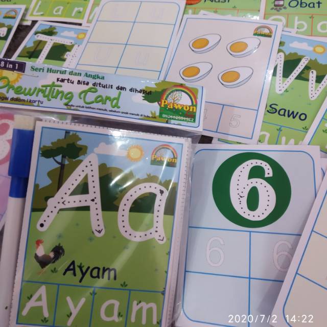 Jual Prewriting Card Angka Huruf Kata 4 huruf Media Latihan Menulis ...
