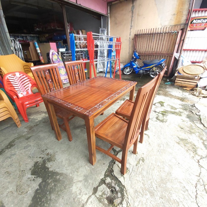 Jual Kursi Kayu - Meja Makan Kayu Jati 4 Kursi Minimalis | Shopee Indonesia