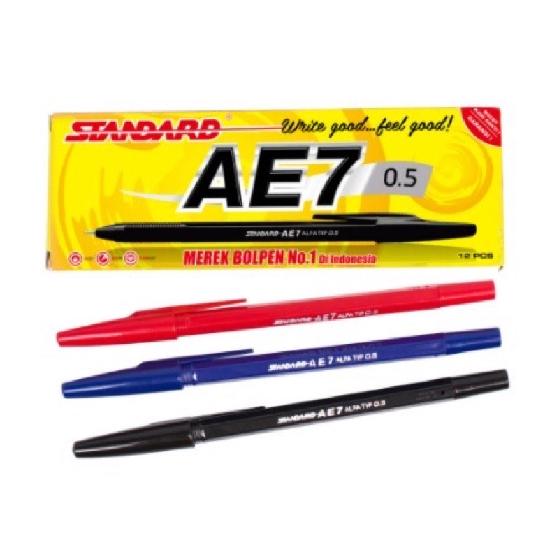 Jual Pen Standard AE7 / Pulpen Hitam / Biru / Merah | Shopee Indonesia