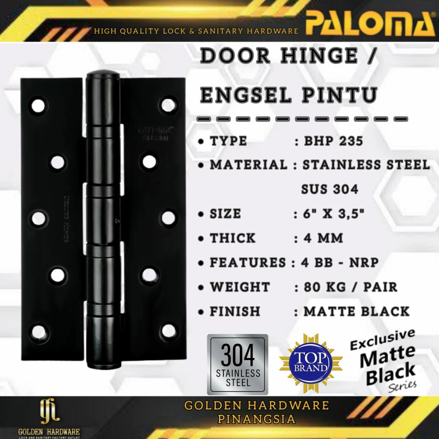 Jual PALOMA BHP 235 DOOR HINGE ENGSEL PINTU 6" INCH KAYU STAINLESS ...