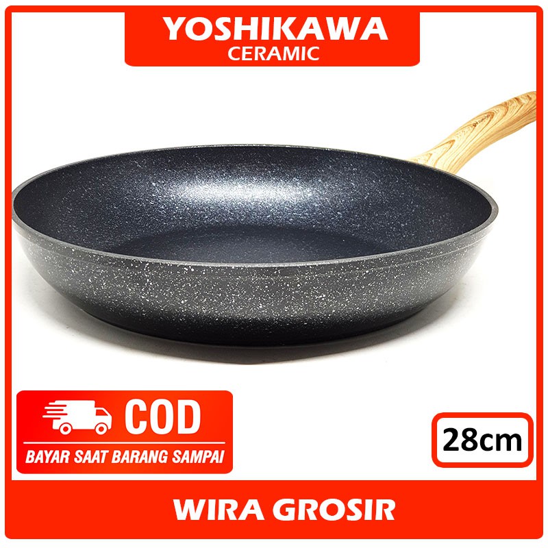 Jual Yoshikawa Frying Pan Keramik Tanpa Minyak 28cm | Penggorengan Anti Lengket | Wajan Marble ...