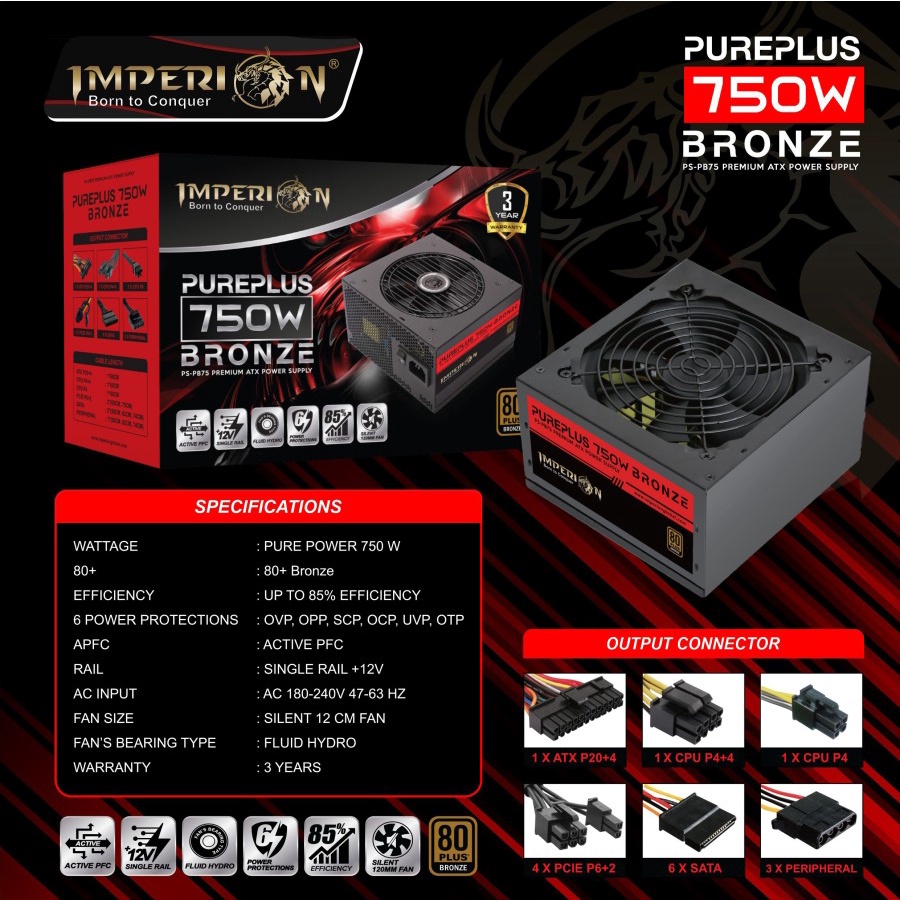 Jual Power Supply Imperion Pureplus 750Watt 80+ Bronze PSU | Shopee ...