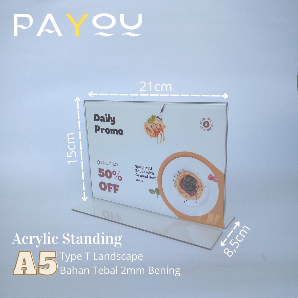 Jual Acrylic Standing A5 Type T Landscape/ Tempat QRIS/ Brosur/ Menu ...