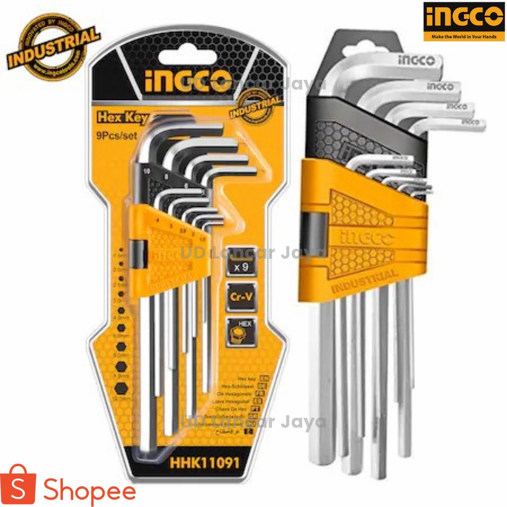 Jual Ingco Kunci L Sedang Set 9 Pcs Kepala Biasa HHK11091 Hex Heavy ...