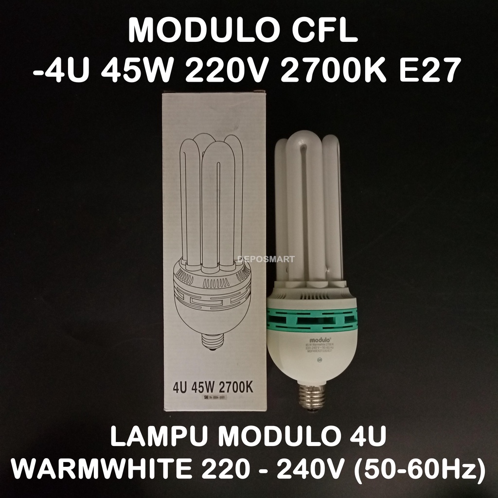 Jual LAMPU MODULO CFL -4U 45W 220-240V 50Hz 2700K E27 WARMWHITE ...