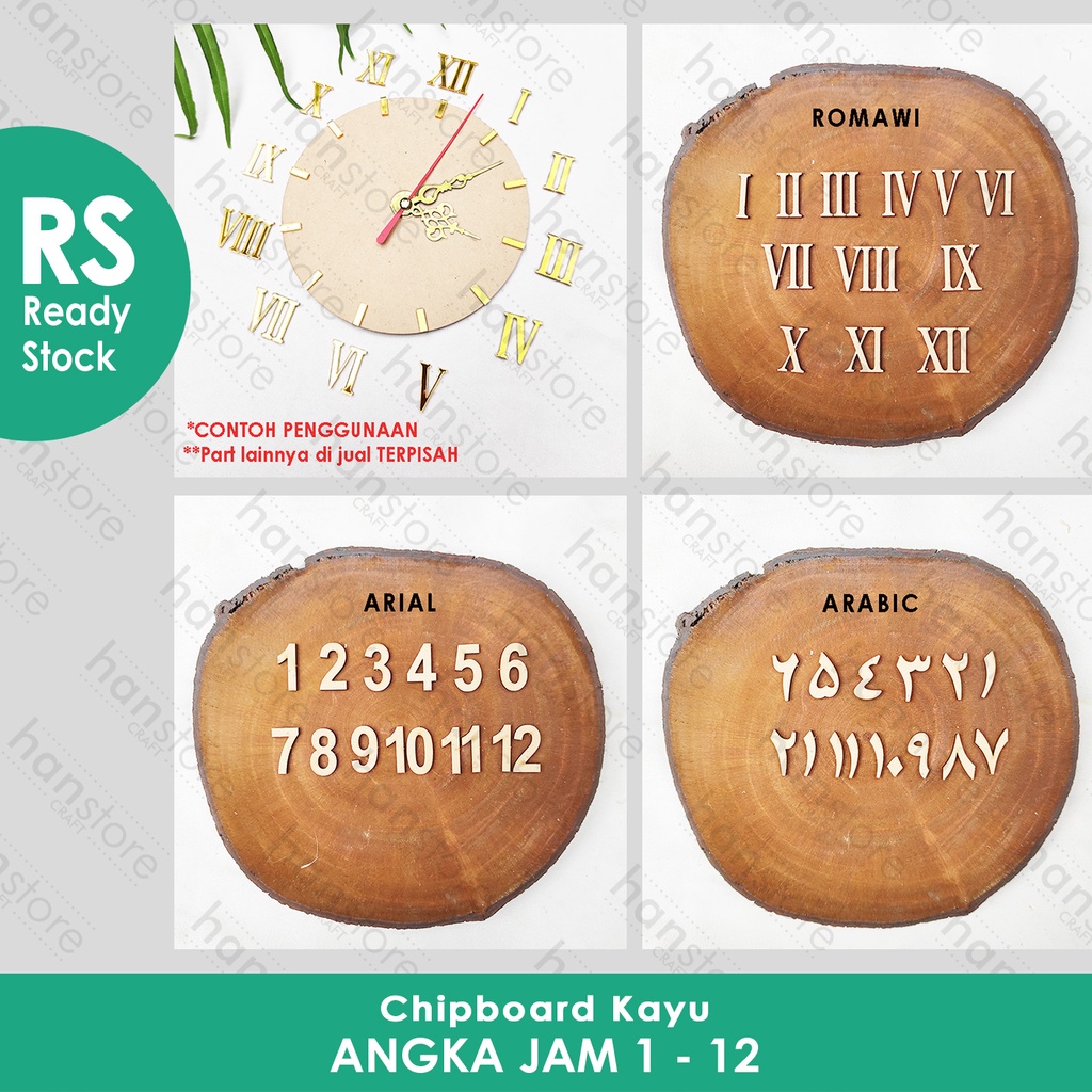 Jual RS T. 4 cm SET Angka Jam 1 - 12 Romawi / Arial / Arabic / Kayu MDF ...