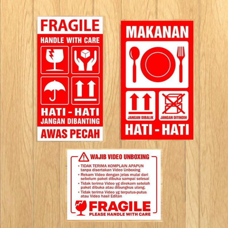 Jual Sticker Fragile Label Makanan Awas Pecah Video Unboxing Handle ...