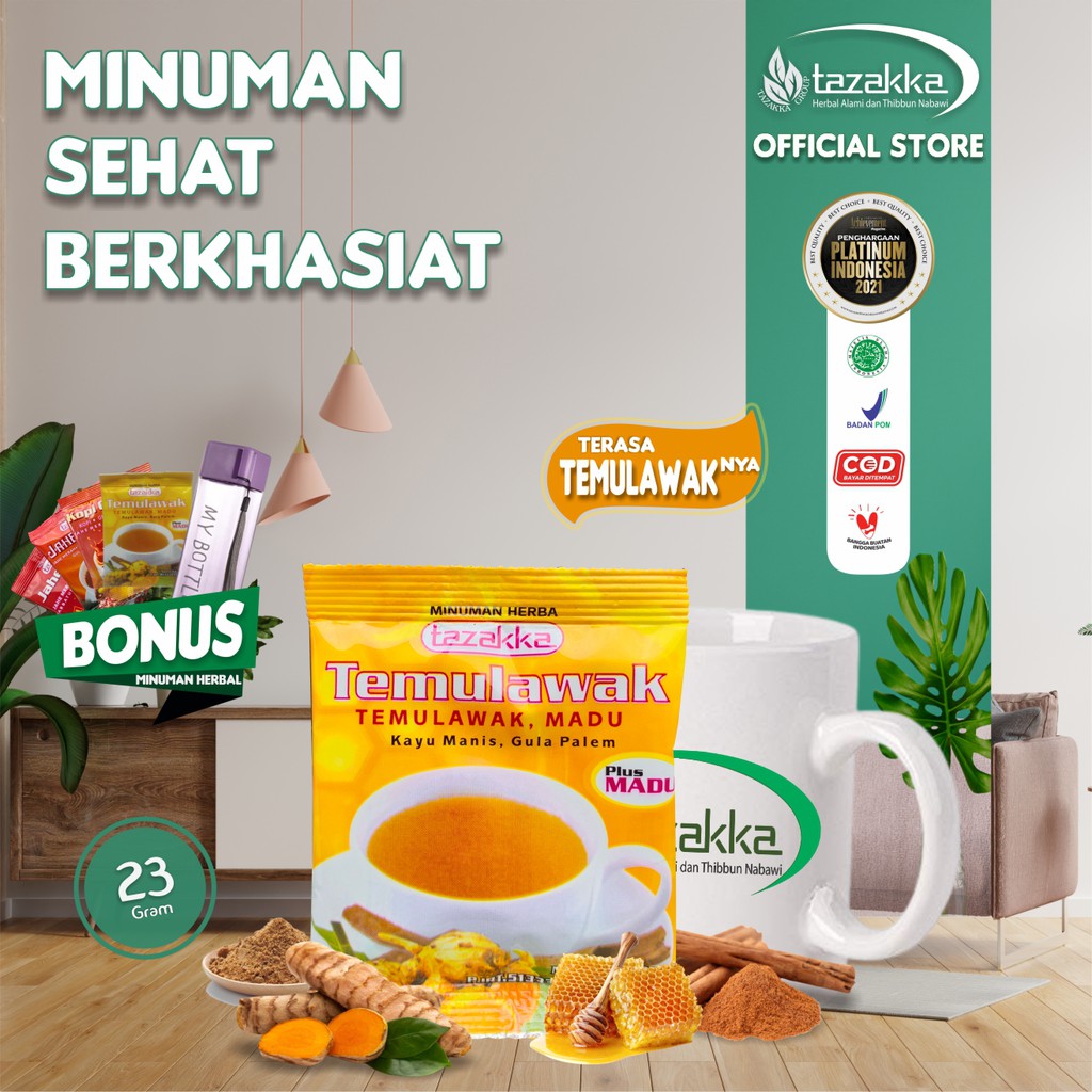 Jual Minuman Temulawak Bubuk Instan Plus Madu 6in1 Herbal Tazakka ...
