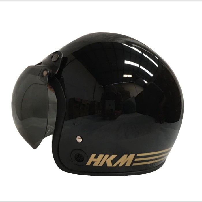 Jual helm retro hkm line black gloss (free kaca helm) | Shopee Indonesia