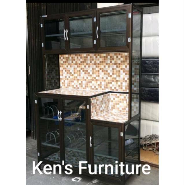 Jual Lemari Rak Dapur Piring Full Aluminium Tebal Undak Kaca Riben ...