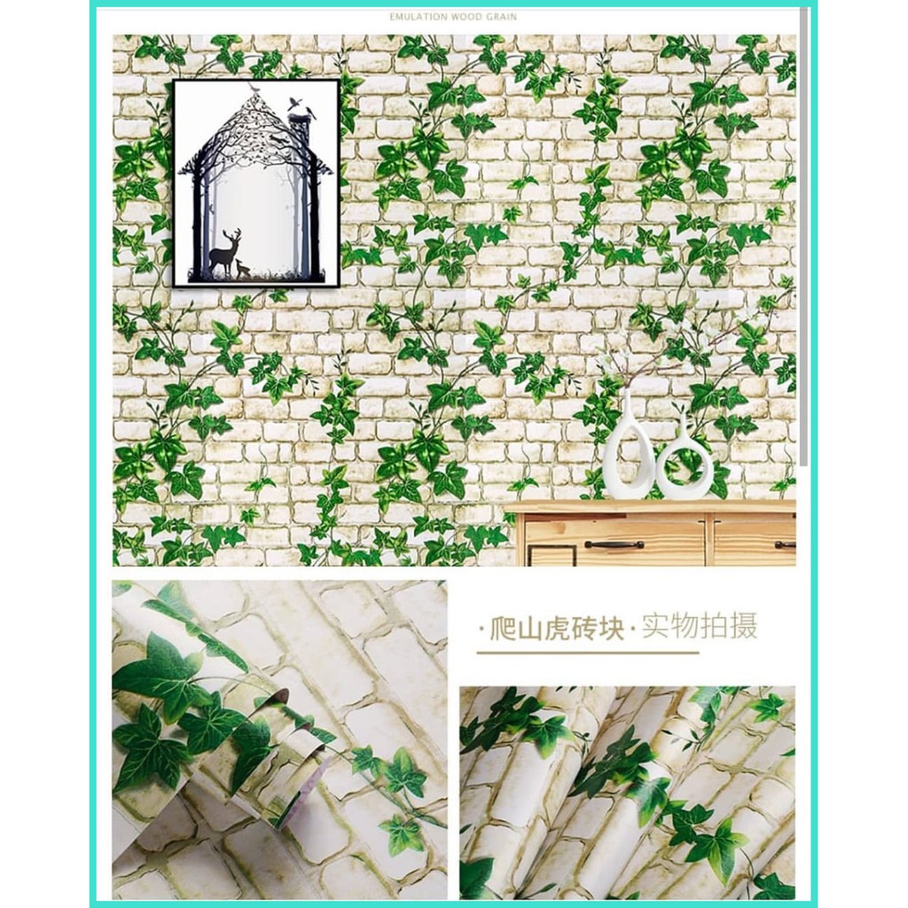 Jual 10 Meter x 45 cm Wallpaper dinding sticker bata daun | Shopee ...