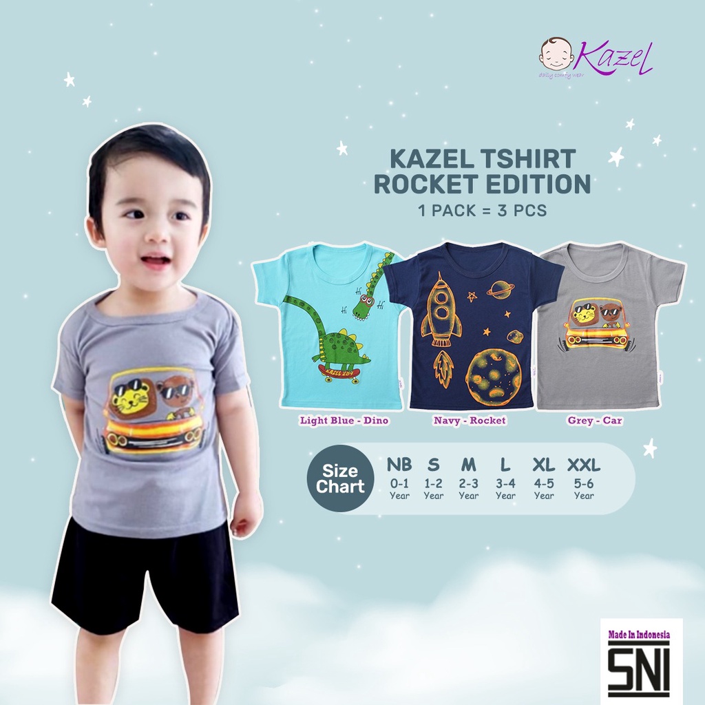 Jual KAZEL Tshirt Boy Rocket Edition (3 Pcs) 0-5 Tahun | Shopee Indonesia