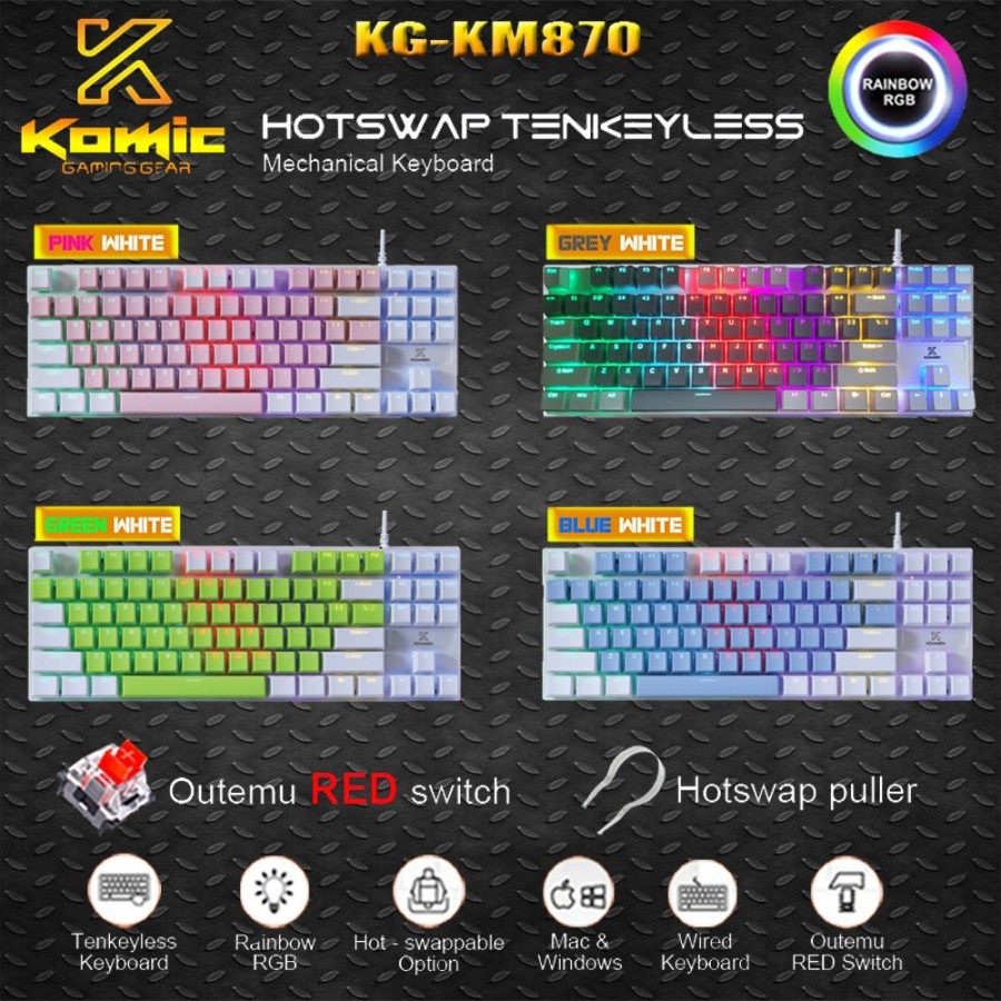Jual Keyboard Gaming Mecha Hotswap Red Switch Outemu TKL Komic KG-KM870 ...