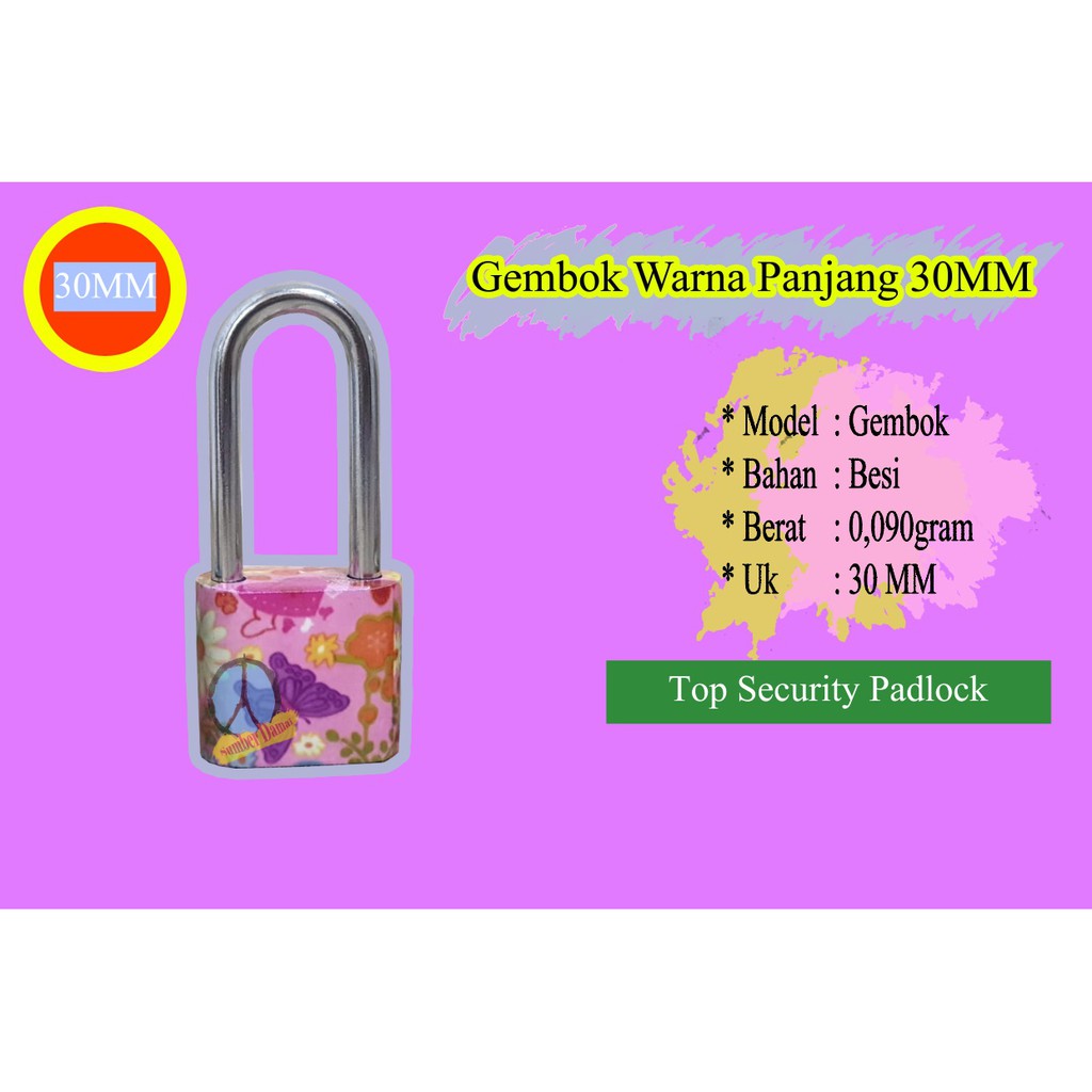 Jual gembok koper motif warna gambar cantik leher panjang 30MM | Shopee ...