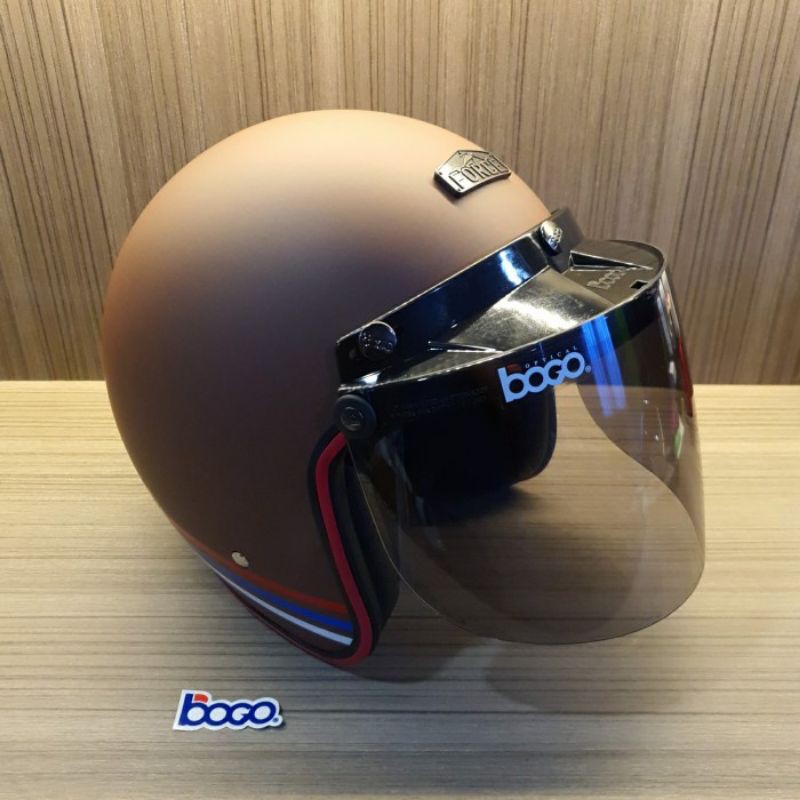 Jual Helm Retro Force +Kaca Bogo Flat Original +Smart Lock System Brown ...
