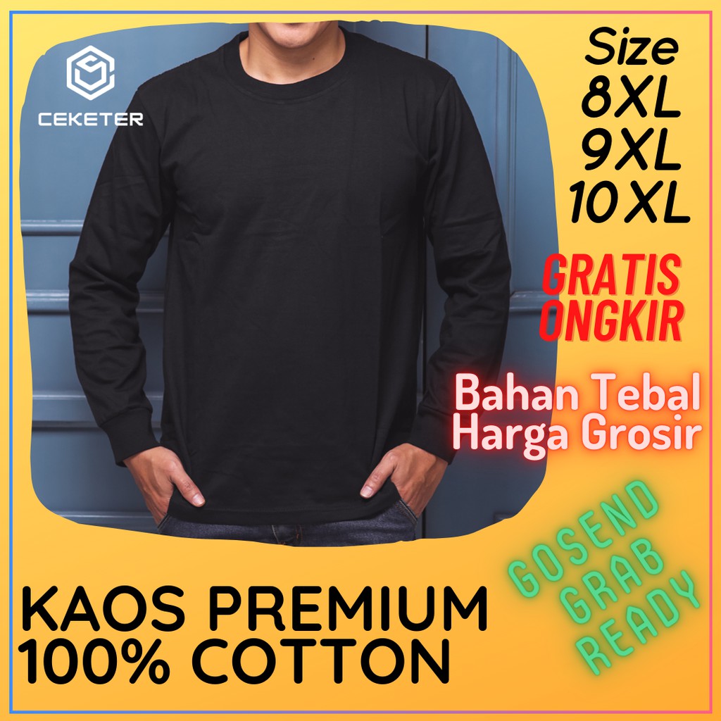 Jual KAOS POLOS PRIA WANITA HITAM TANGAN PANJANG FULL KATUN SUPER JUMBO 8XL 9XL 10XL | Shopee ...