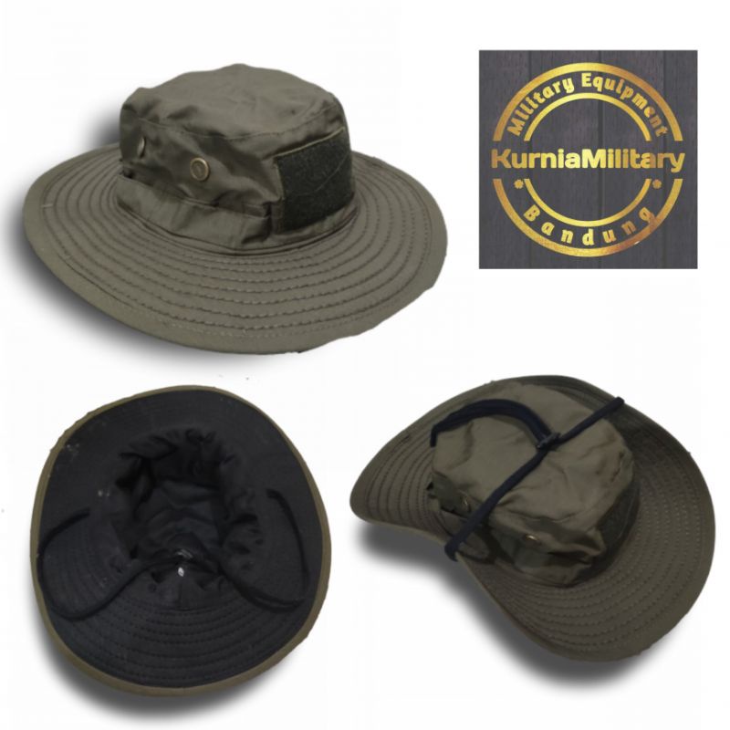 Jual TOPI RIMBA PEREKAT WARNA HIJAU ARMY/TOPI RIMBA VELCRO WARNA HIJAU ...