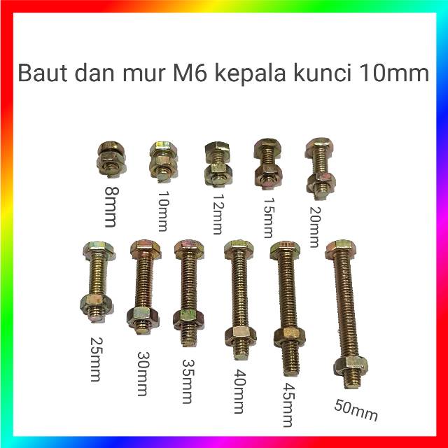 Jual Baut dan mur M6 8 - 50mm kepala kunci 10 | Shopee Indonesia