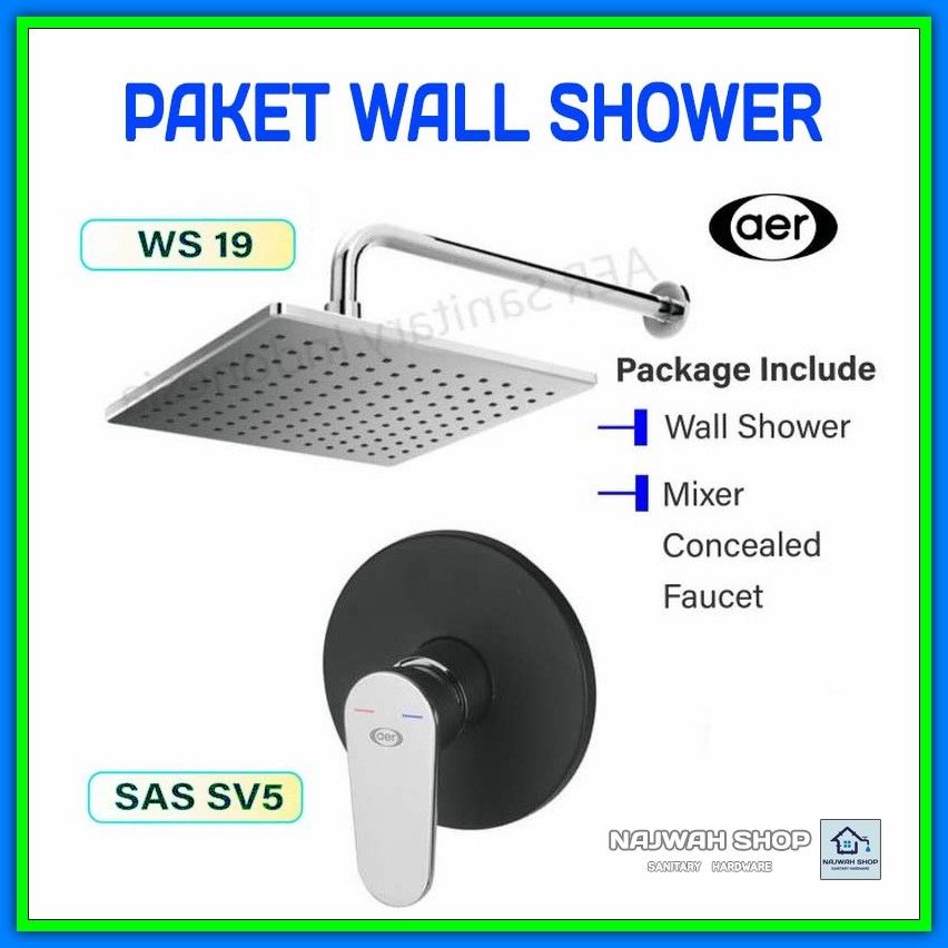 Jual Shower Set Kran Tanam AER SAS SV5 Kran Shower dan Wall Shower WS 19 Paket Shower Panas ...