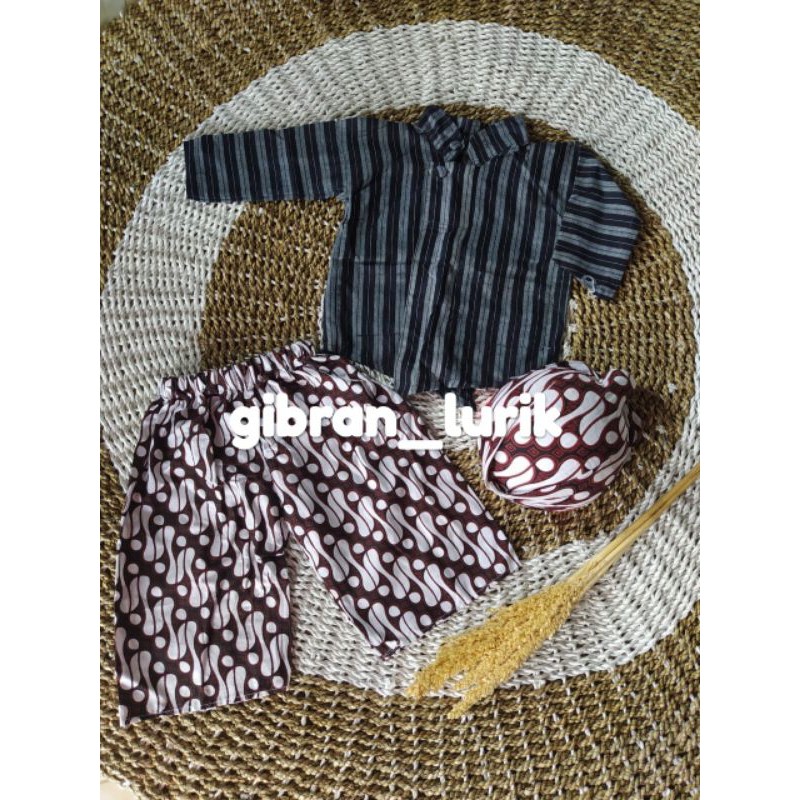 Jual surjan lurik anak set /kostum adat jawa surjan lurik /batik putih ...