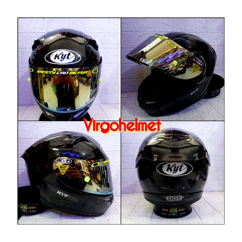 Jual HELM KYT K2 RIDER SOLID BLACK GLOSSY PAKET VISOR GOLD+SPOILER SNI ...