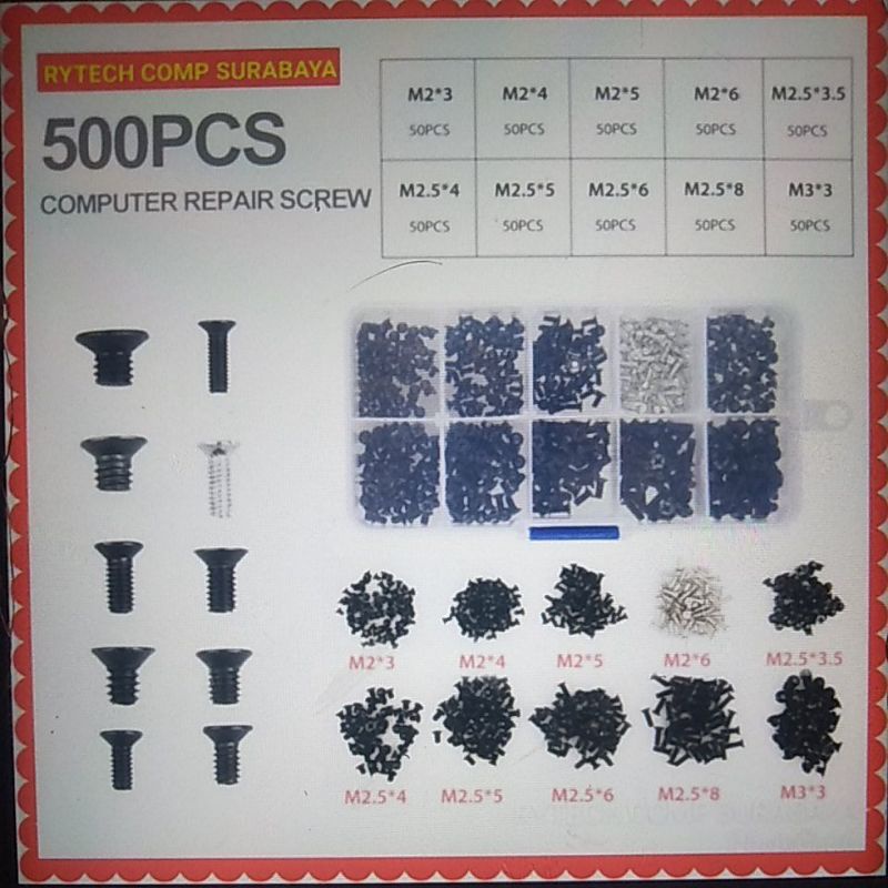 Jual Baut Mur Screw for Laptop dan Notebook 500Pcs screws obeng ...