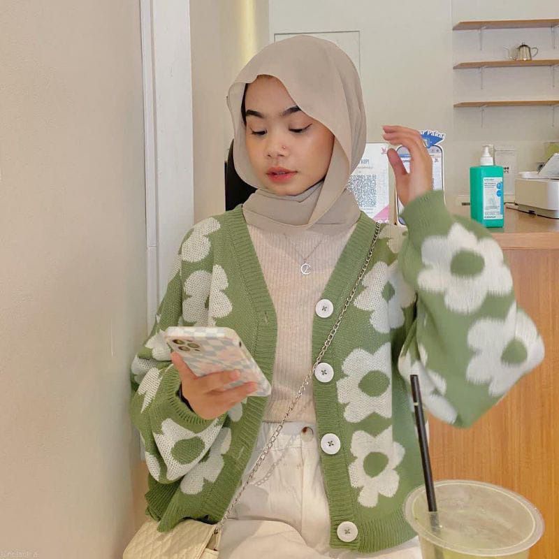 Jual Kardigan Flowers Rajut / Atasan Rajut Wanita / Cardigan Rajut Terbaru / Outwear Korean ...