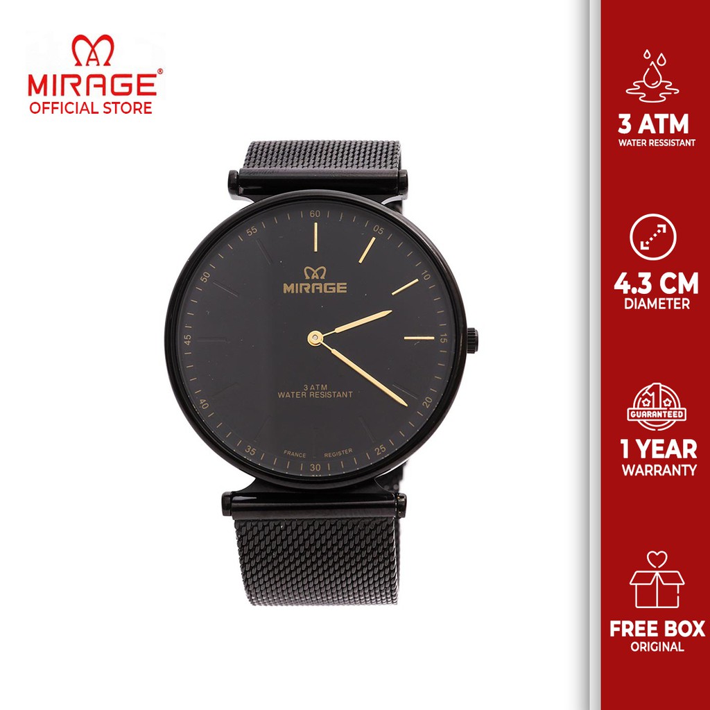 Jual Mirage Jam Tangan Analog Pria Rantai Pasir 8711 M Hitam Kasual ...