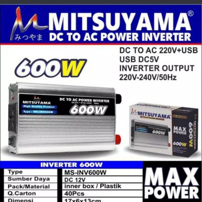 Jual Mitsuyama MS-INV600W Power Inverter 600 Watt DC To AC 220V USB DC 5V Original | Shopee ...