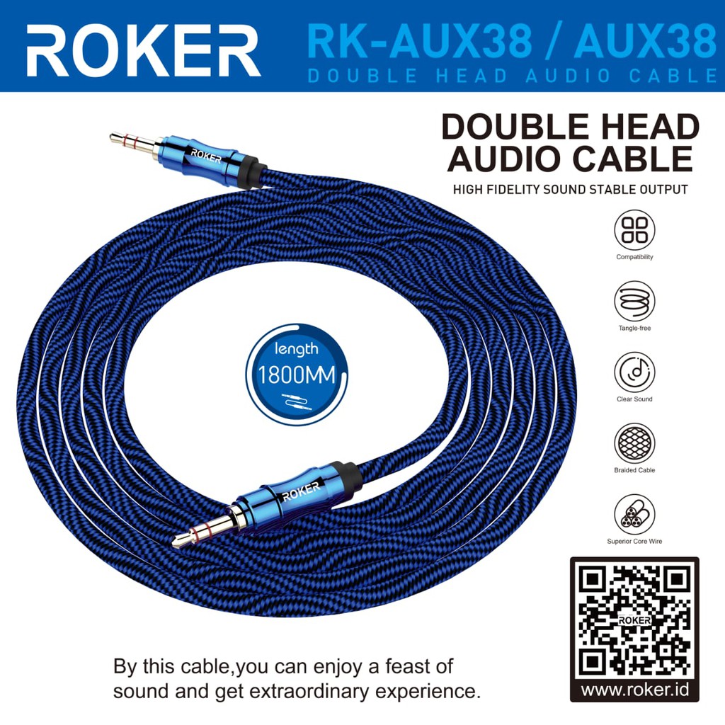 Jual Kabel Aux Audio Roker 38 jack 3.5mm male to male | Shopee Indonesia