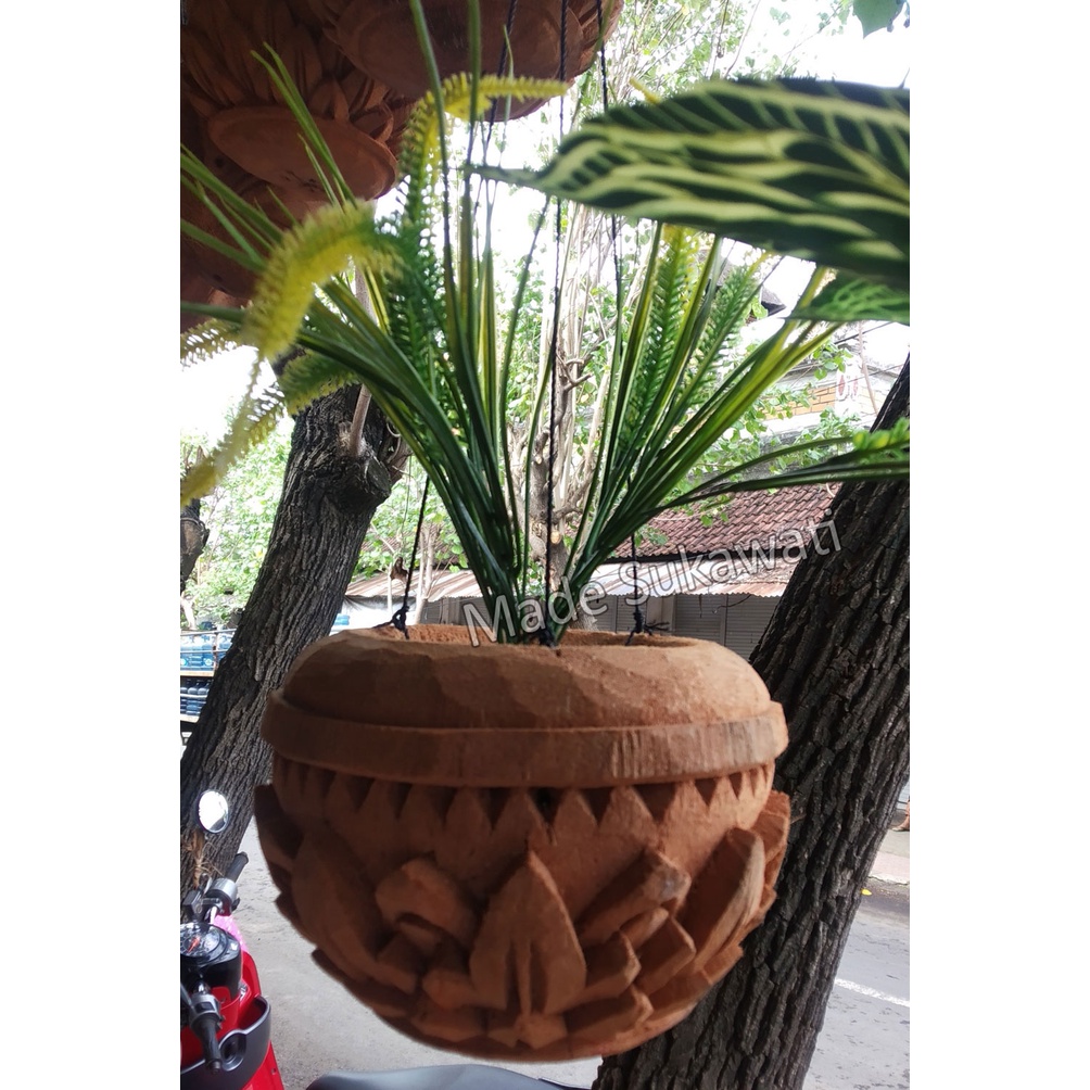Jual Kerajinan Pot bunga Tanaman Bahan Batok serabut kelapa motif ...